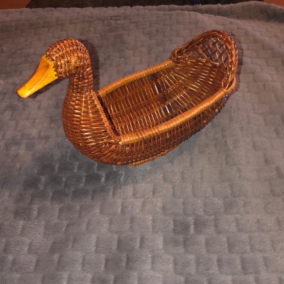 Other | Vintage Rattan Wicker Duck Deco Basket Wooden Beak | Poshmark